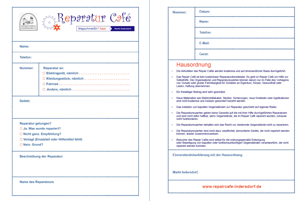 Reparaturformular – Repaircafé Markt Indersdorf